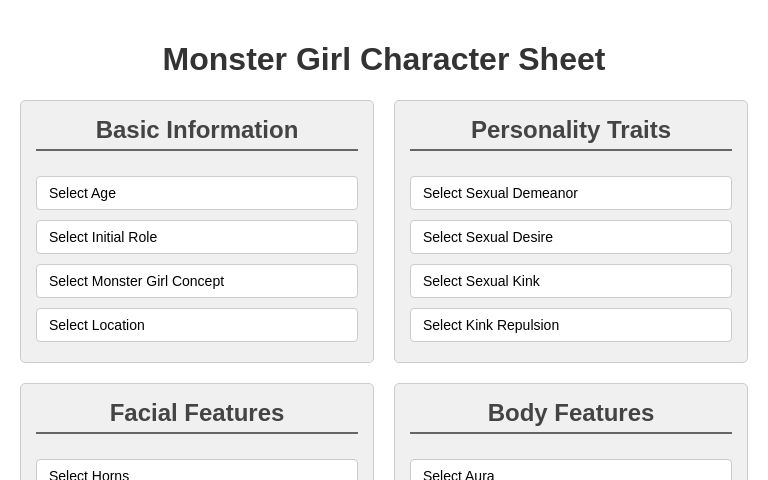 Monster Girl Character Sheet ― Perchance Generator