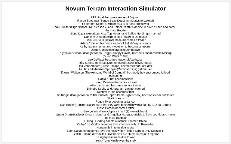 Novum Terram Interaction Simulator ― Perchance Generator