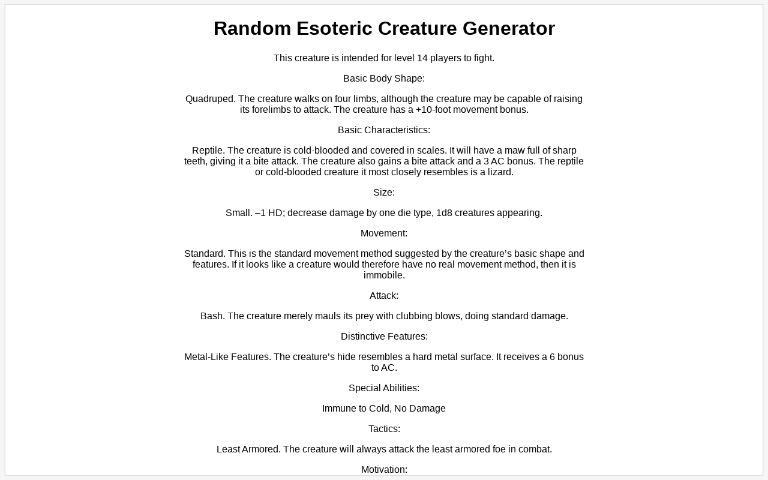 Random Esoteric Creature Generator