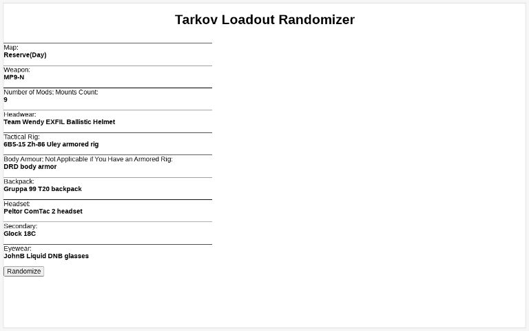 Tarkov Loadout Randomizer ― Perchance Generator