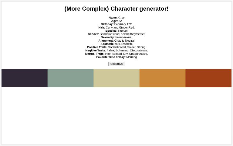 (More Complex) Character generator!