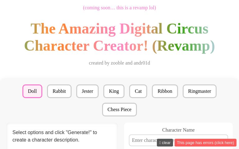 The Amazing Digital Circus Character Creator! (Revamp) ― Perchance ...