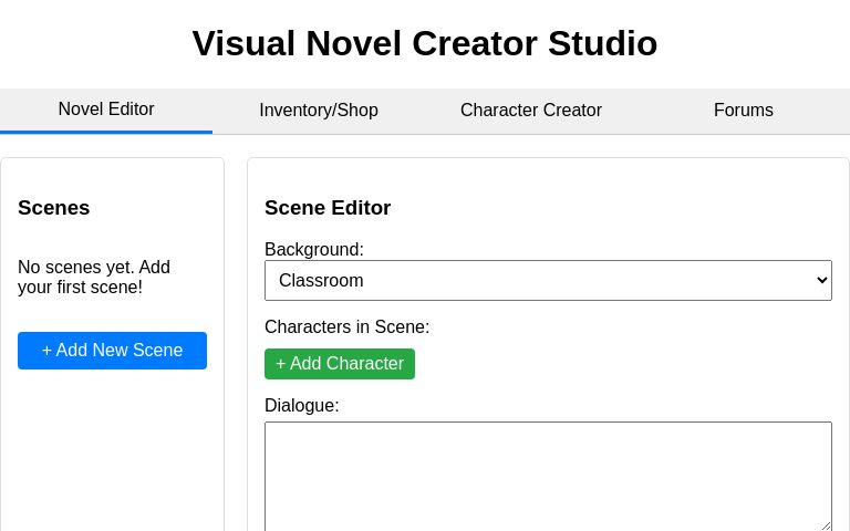 Visual Novel Creator Studio ― Perchance Generator