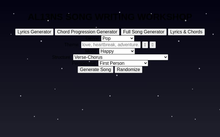 AL13NS SONG WRITING WORKSHOP ― Perchance Generator