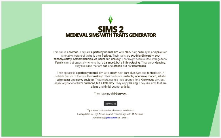 Sims 2 ― Perchance Generator