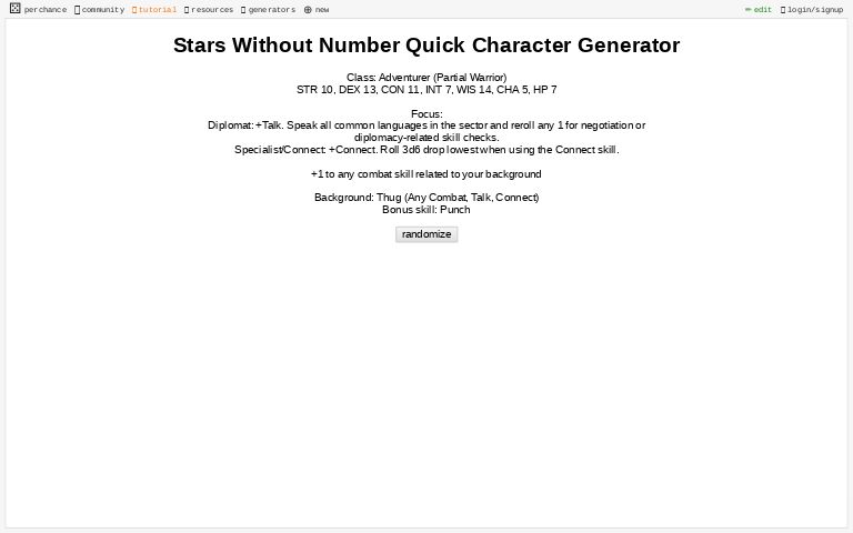 Stars Without Number Quick Character Generator