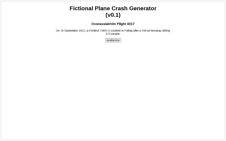 Fictional Plane Crash Generator(v0.1)