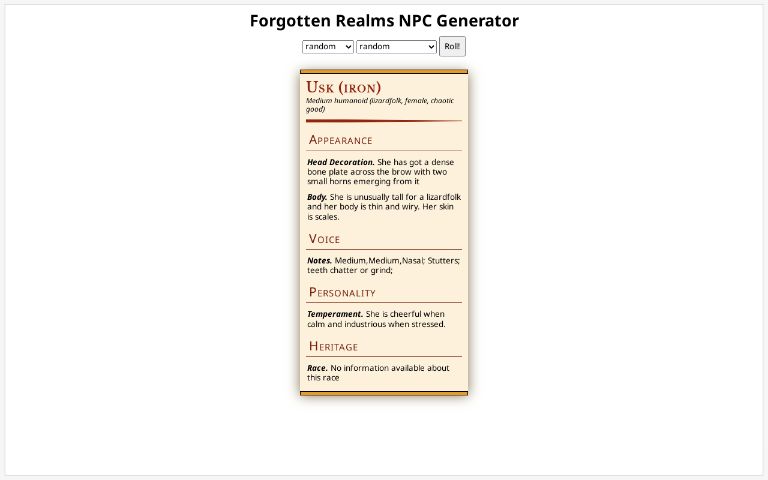 Forgotten Realms NPC Generator