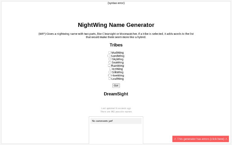 NightWing Name Generator