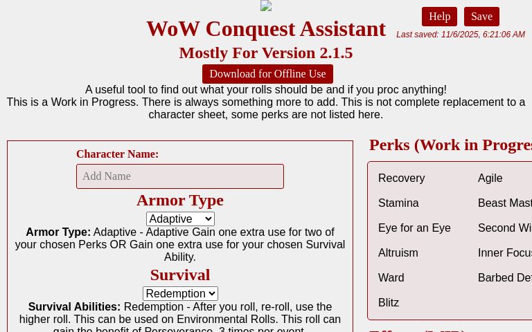 WoW Conquest Assistant ― Perchance Generator