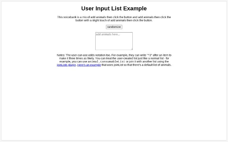User Input List Example ― Perchance Generator