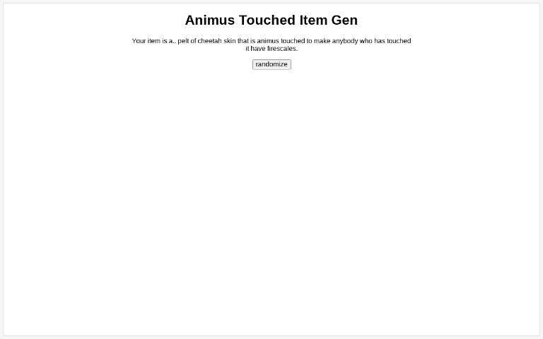 Animus Touched Item Gen ― Perchance Generator