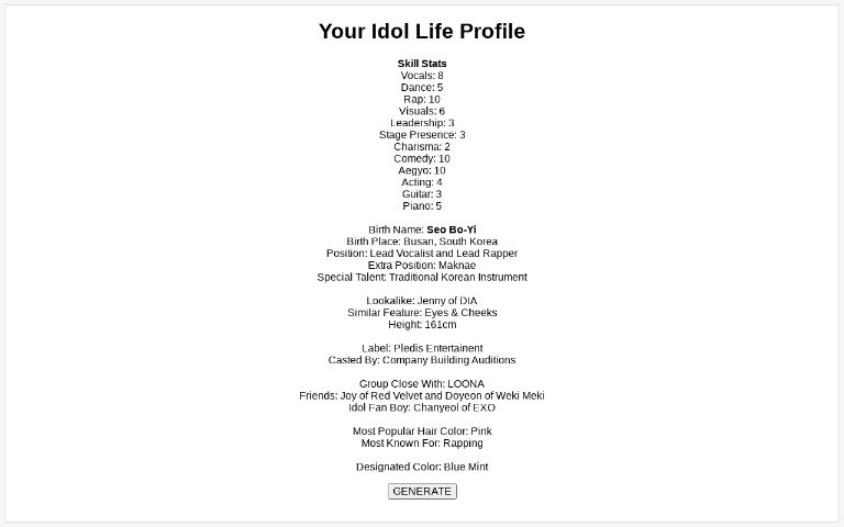 Your Idol Life Profile ― Perchance Generator