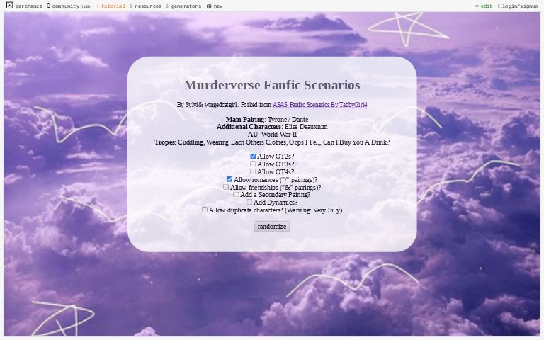 Murderverse Fanfic Scenarios ― Perchance Generator