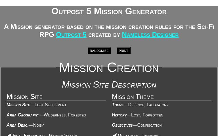 Outpost 5 Mission Generator