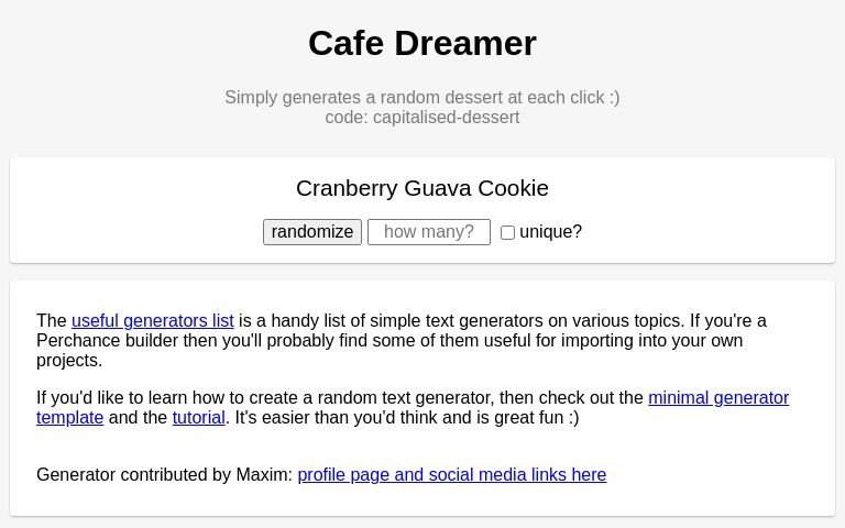Cafe Dreamer ― Perchance Generator
