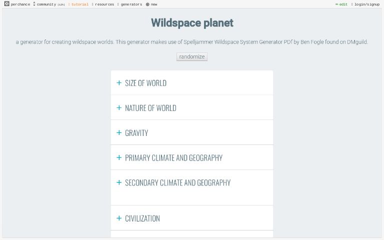 Wildspace planet ― Perchance Generator