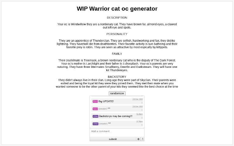 WIP Warrior cat oc generator