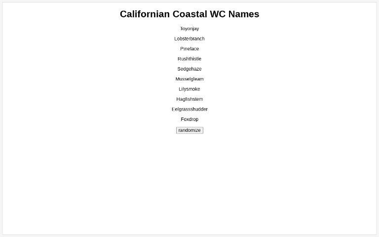 Californian Coastal WC Names ― Perchance Generator