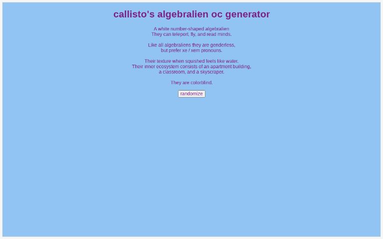 callisto's algebralien oc generator