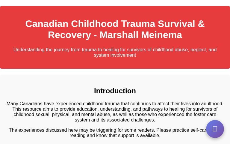 Canadian Childhood Trauma Survival & Recovery - Marshall Meinema ...