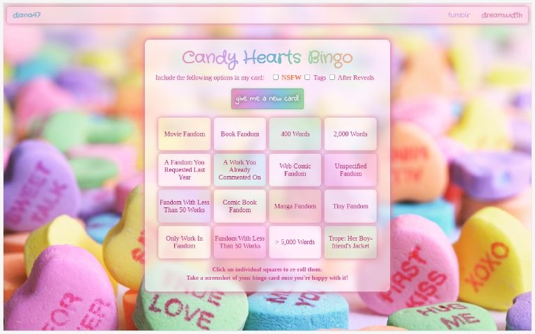 Candy Hearts Reading Bingo ― Perchance Generator
