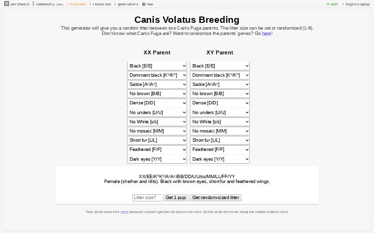 Canis Volatus Breeding ― Perchance Generator