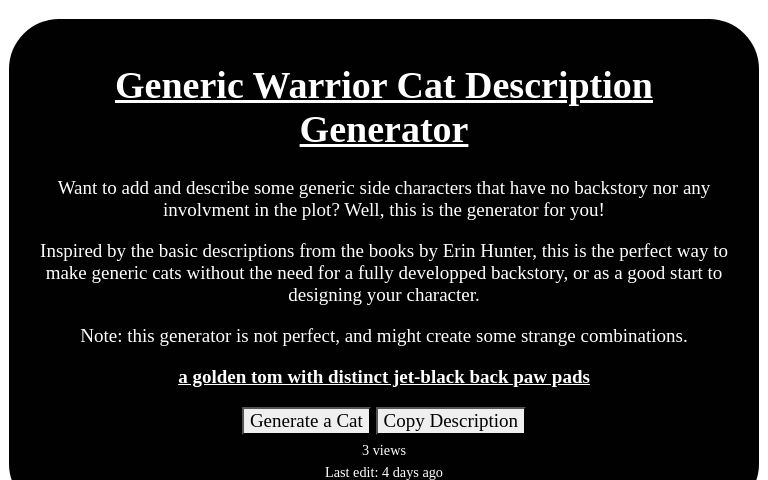 Generic Warrior Cat Description Generator