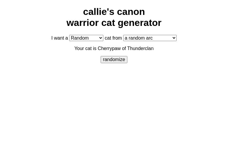 callie's canon warrior cat generator