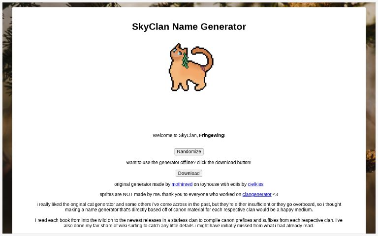 SkyClan Name Generator