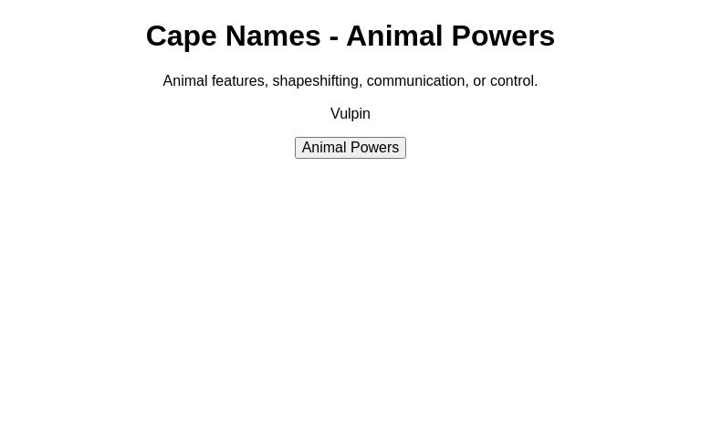 Cape Names - Animal Powers ― Perchance Generator