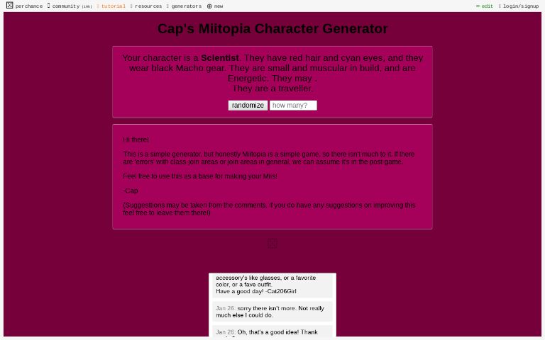 Cap's Miitopia Character Generator