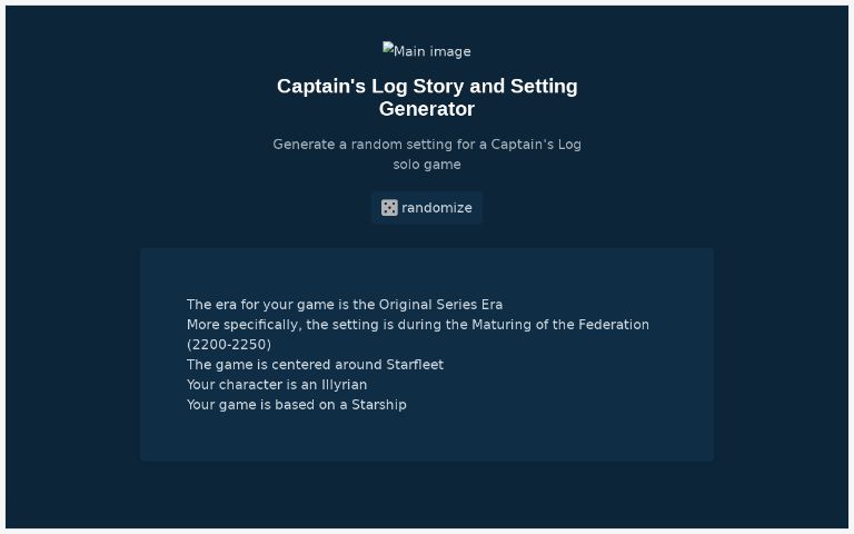 Captain's Log Story and Setting Generator