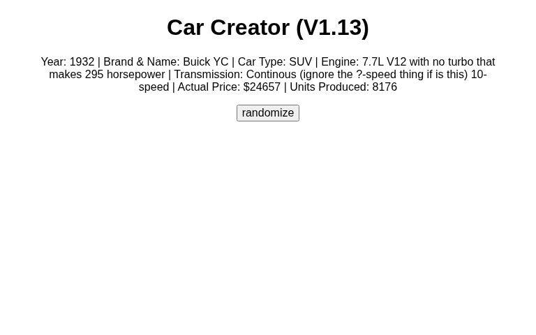 Car Creator (V1.13) ― Perchance Generator