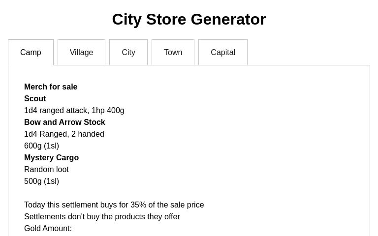 City Store Generator