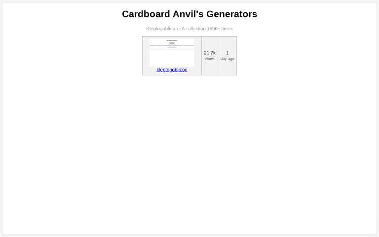 Cardboard Anvil's Generators