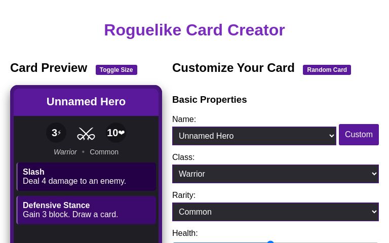 Roguelike Card Creator ― Perchance Generator