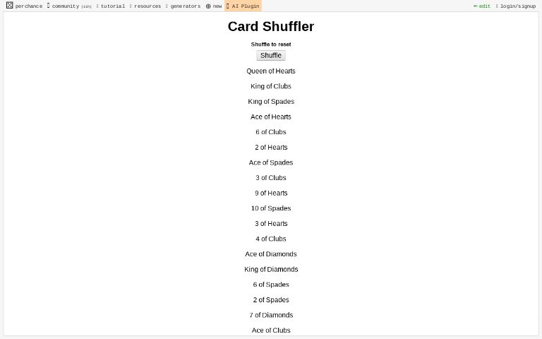 Card Shuffler ― Perchance Generator