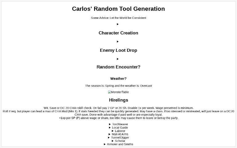 Carlos Random Tool Generation