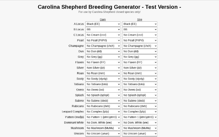 Carolina Shepherd Breeding Generator - Test Version