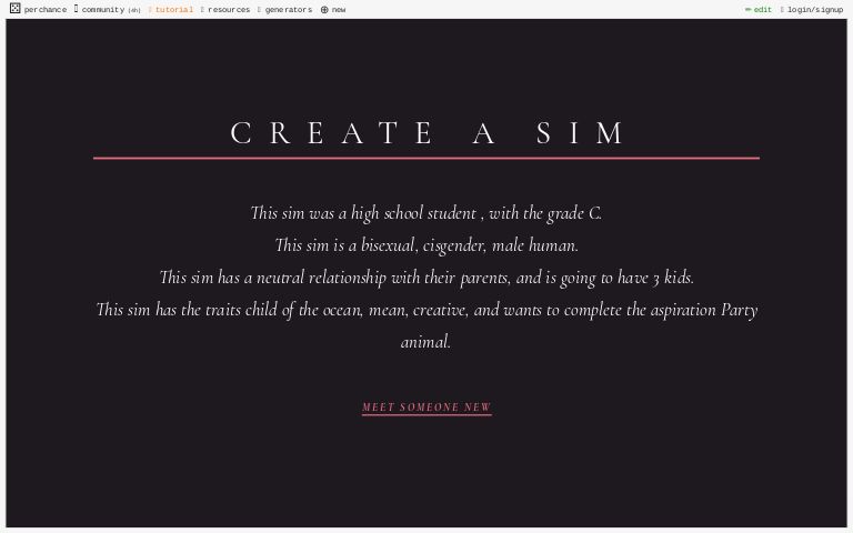 Create a sim ― Perchance Generator