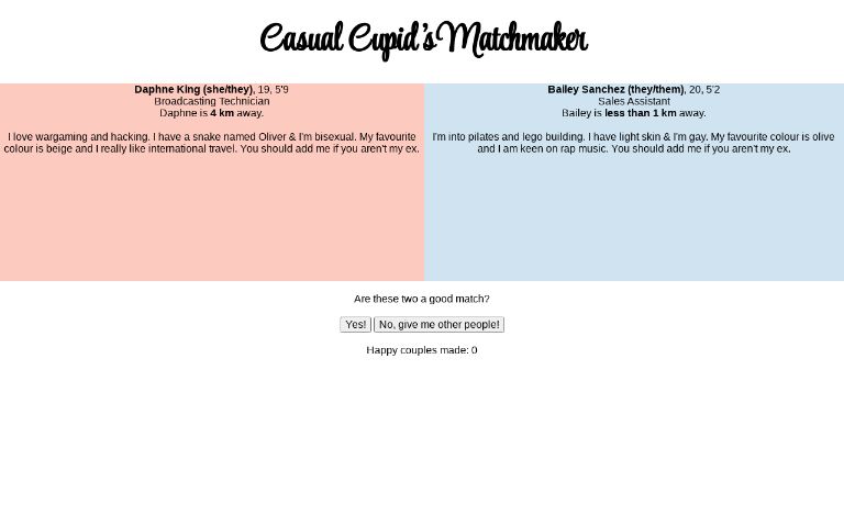 Casual Cupid 's Matchmaker ― Perchance Generator