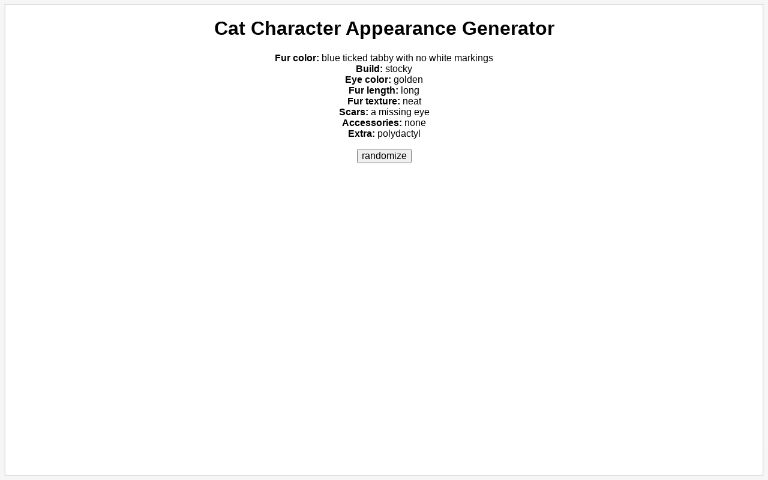 Cat Character Appearance Generator