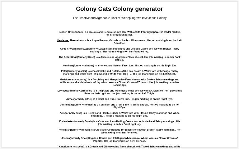 Colony Cats Colony generator
