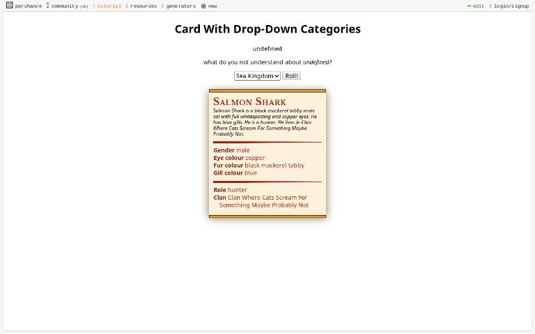 Card With Drop-Down Categories ― Perchance Generator