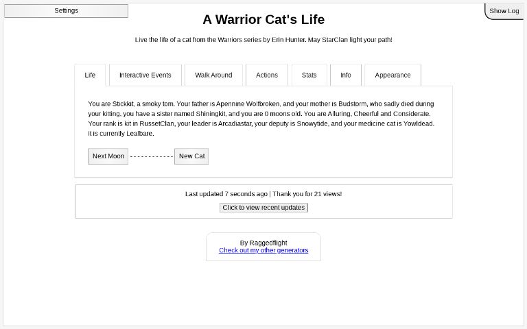 A Warrior Cat's Life ― Perchance Generator