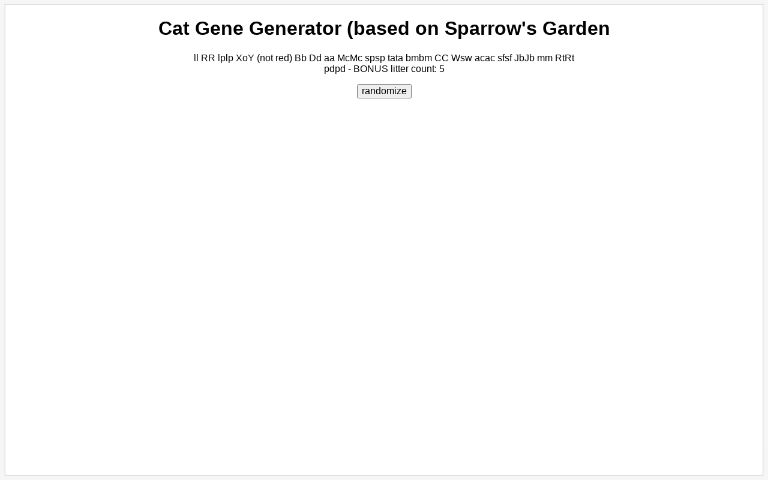 Cat Gene Generator (based on Sparrow's Garden