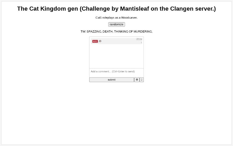 The Cat Kingdom gen (Challenge by Mantisleaf on the Clangen server.)