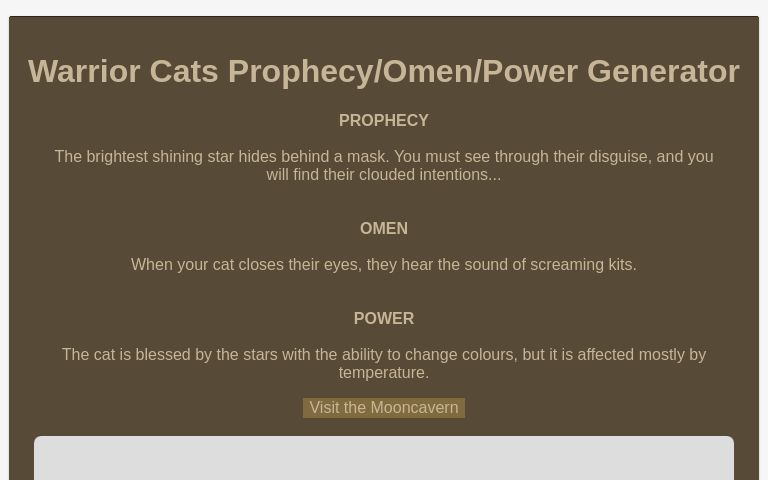 Warrior Cats Prophecy/Omen/Power Generator