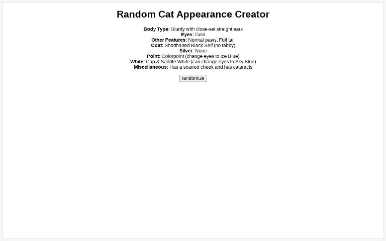 Random Cat Appearance Creator ― Perchance Generator